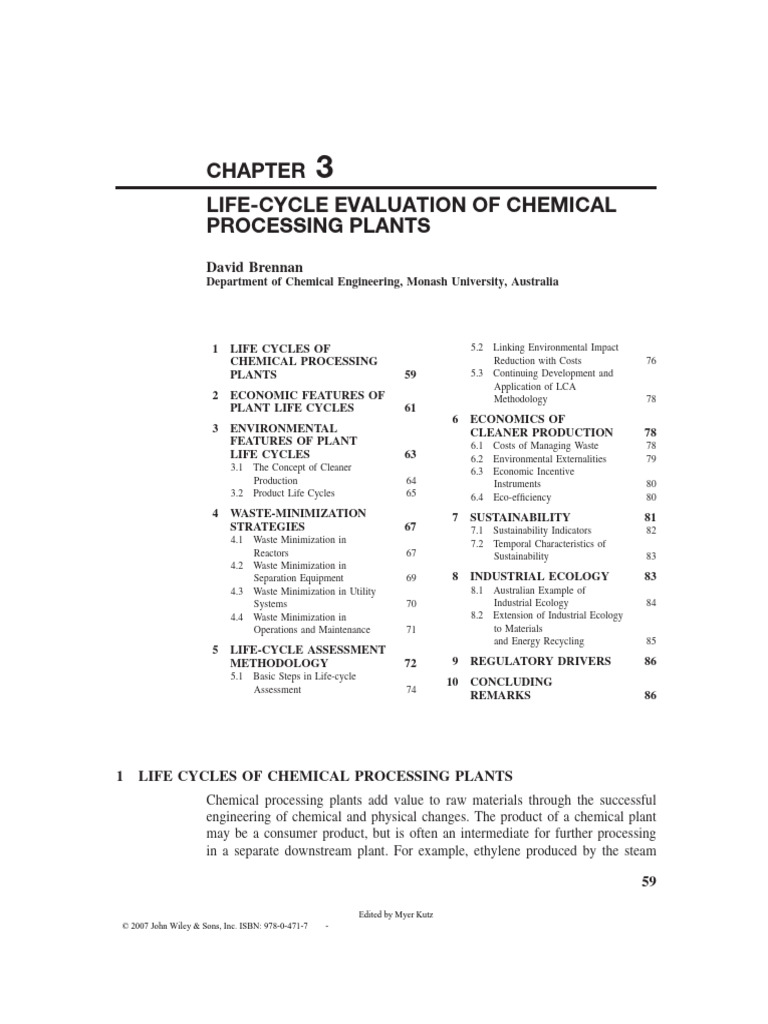 Lifecycle Evaluation of Chemical Processing Plants | PDF | Life Cycle ...