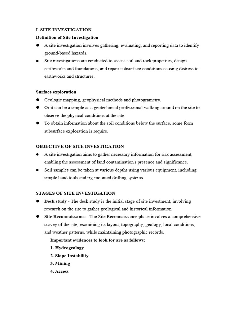 Site Investigation Techniques and Objectives | PDF | Civil Engineering ...
