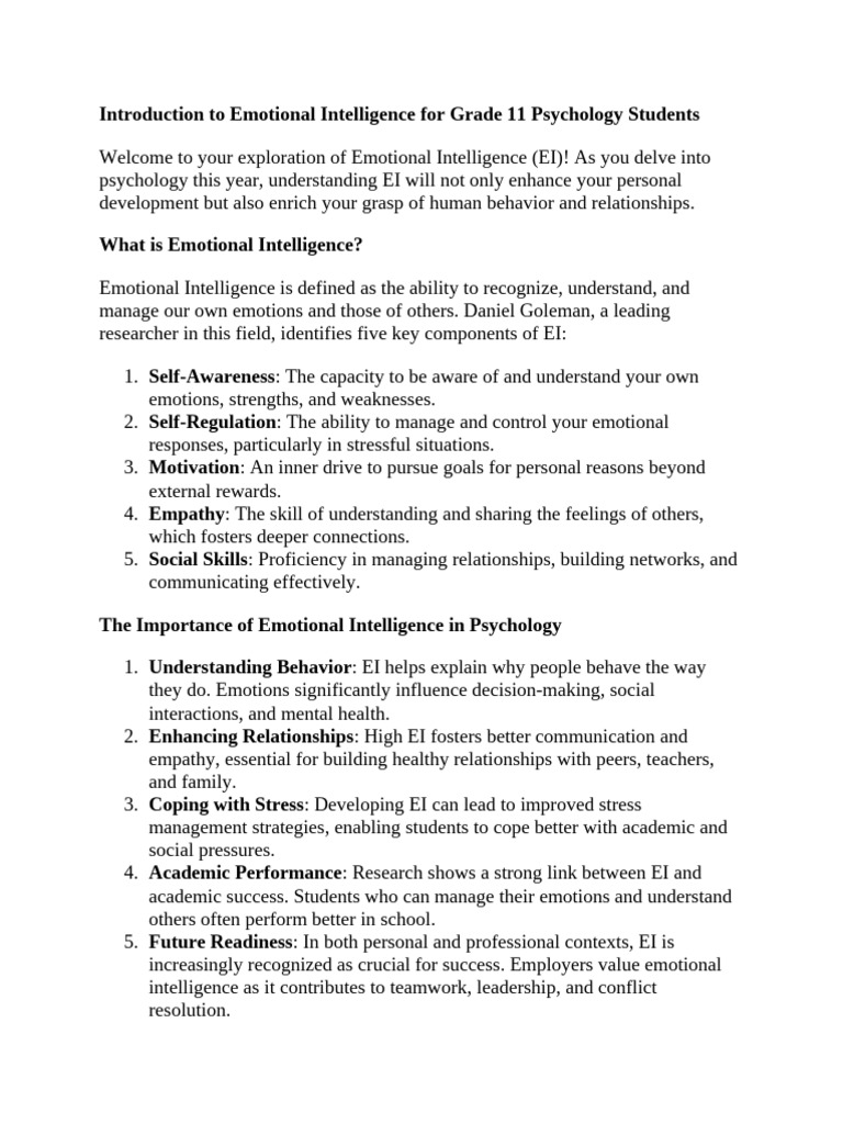 Study of Emotional Intelligence For Grade 11 Psychology Students | PDF ...