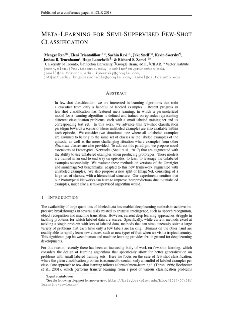 Meta Learning For Semi Supervised Few Shot | PDF | Statistical ...