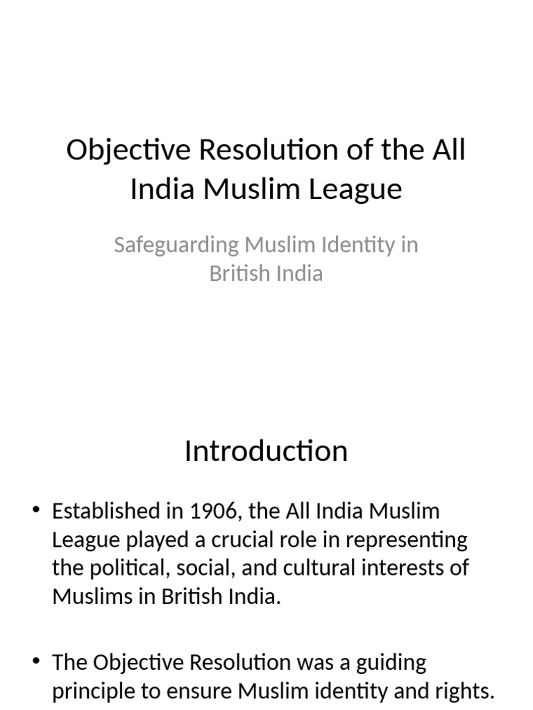 Objective Resolution All India Muslim League | PDF
