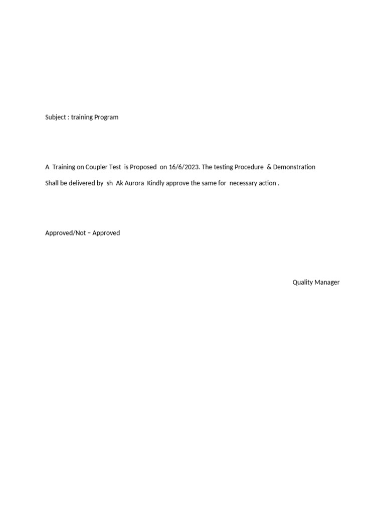 Coupler Test Training Program Approval | PDF