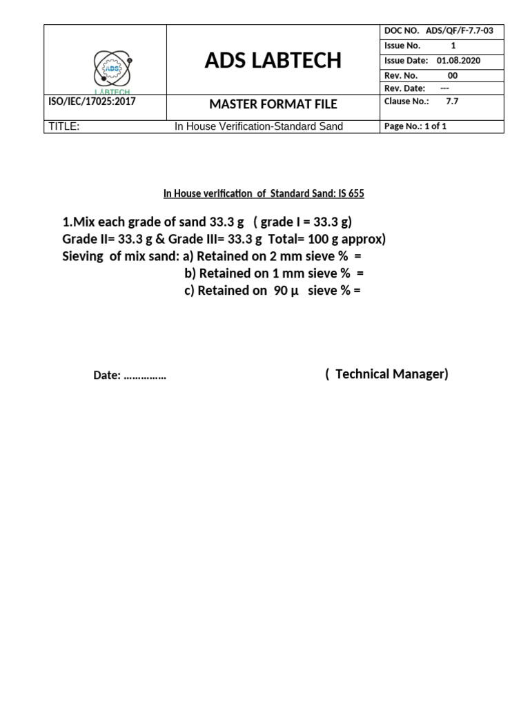 7.7-03 in House Verification - STD Sand | PDF