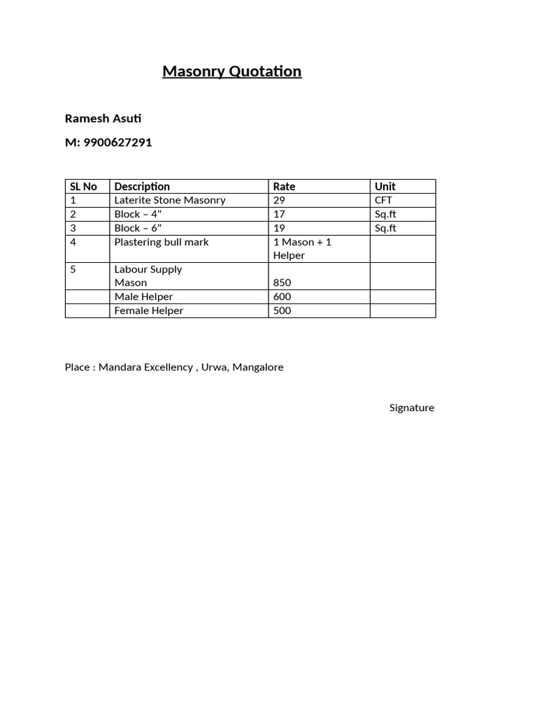 Masonry Quotation | PDF