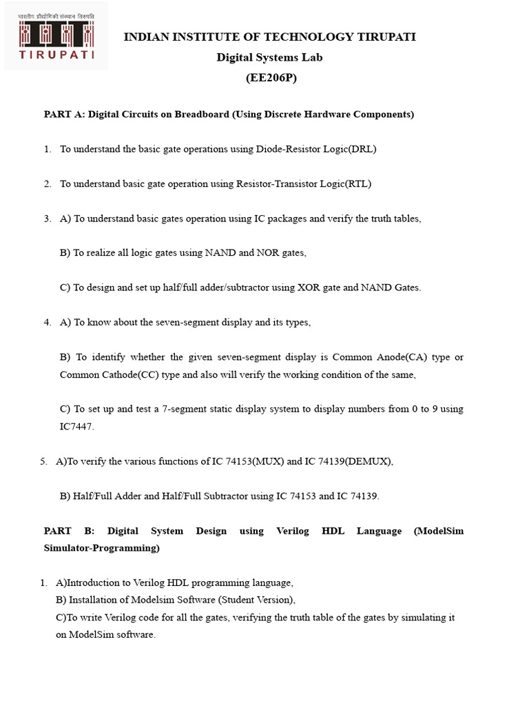 Digital Systems Lab-Syllabus | PDF | Hardware Description Language ...