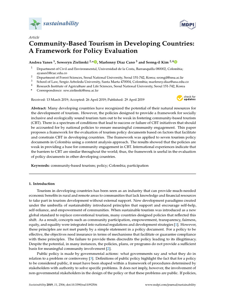 Community-Based Tourism in Developing Countries: A Framework For Policy ...