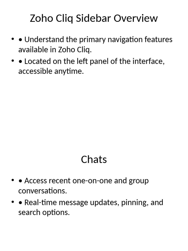Zoho Cliq Sidebar Features Presentation | PDF