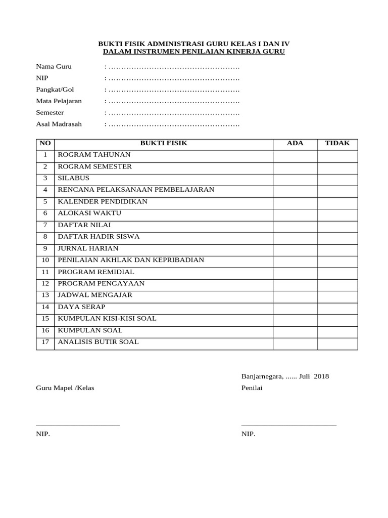 Instrumen Guru Kelas I Dan IV (K13) Dan Kamad | PDF