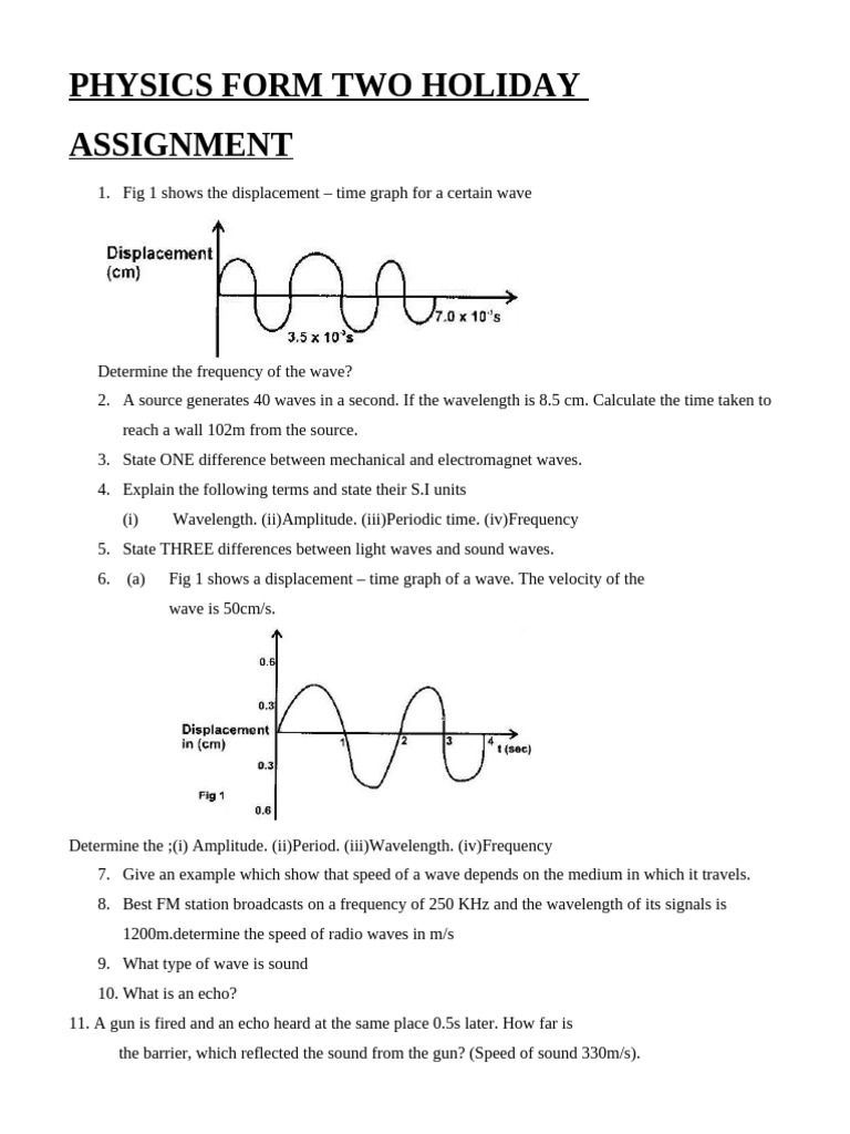 Physics Form 2 Holiday Assignment April | PDF | Waves | Sound