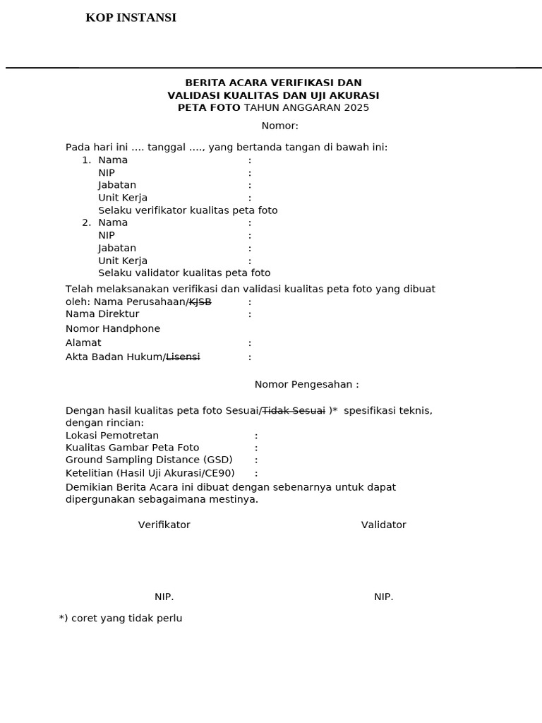 FORMAT BA Verifikasi Dan Validasi Peta Foto | PDF