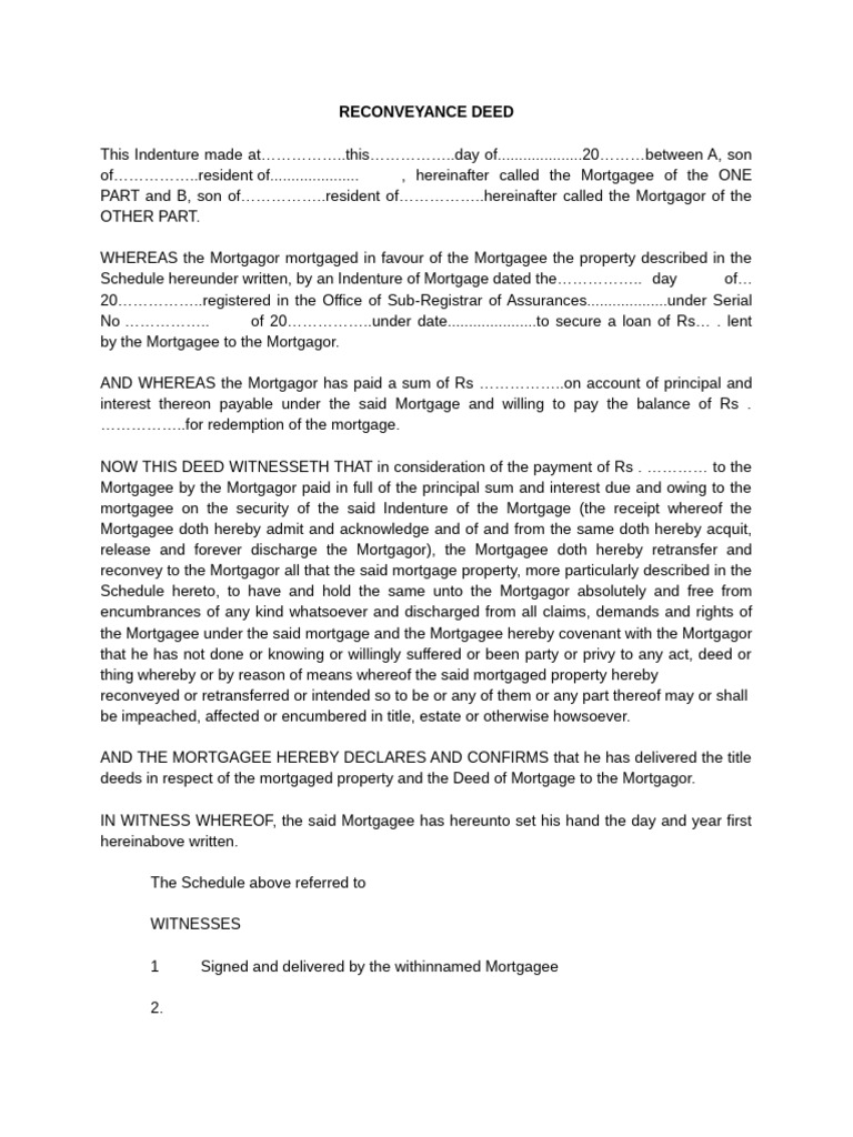 Reconveyance Deed | PDF | Mortgage Law | Mortgages