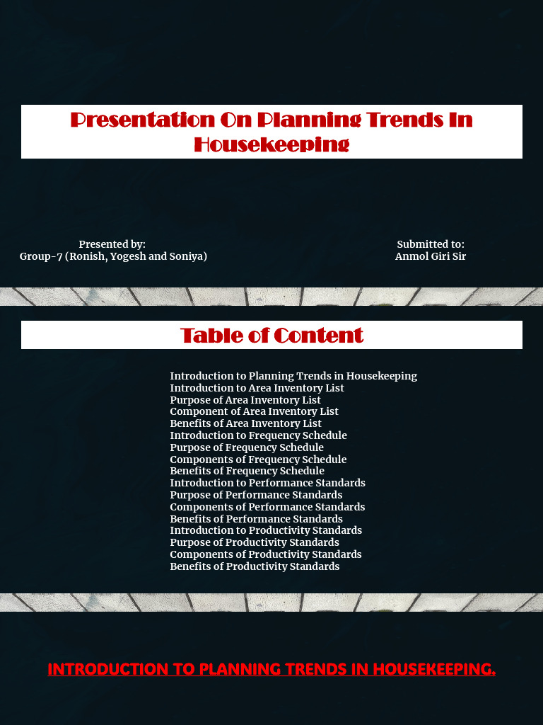 Group-7, Introduction To Planning Trends in Housekeeping | PDF ...