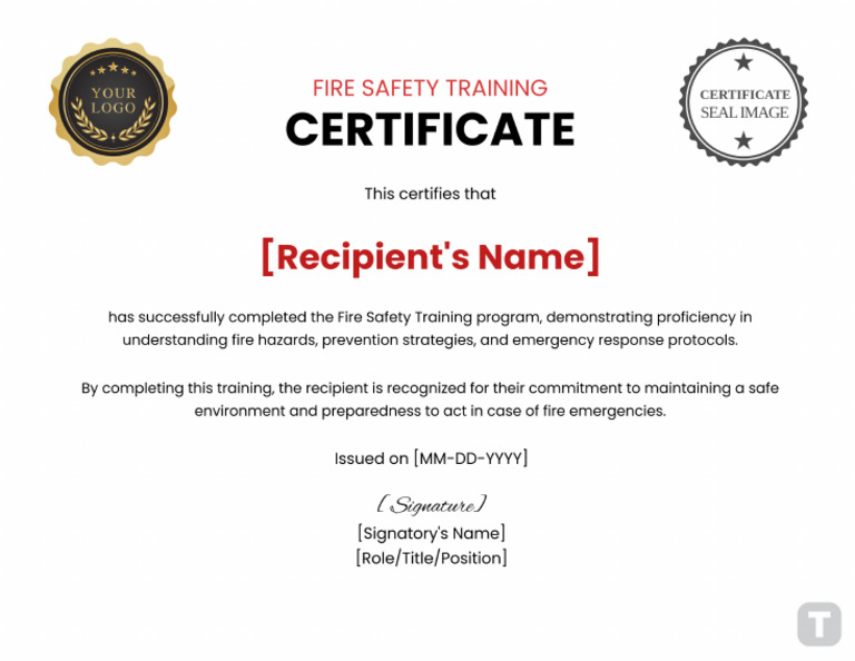 Fire Safety Training Certificate Template | PDF