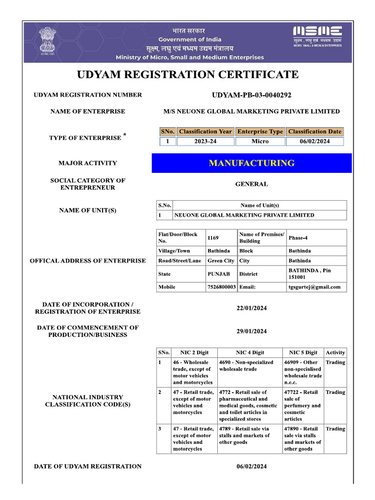 Msme Certificate | PDF