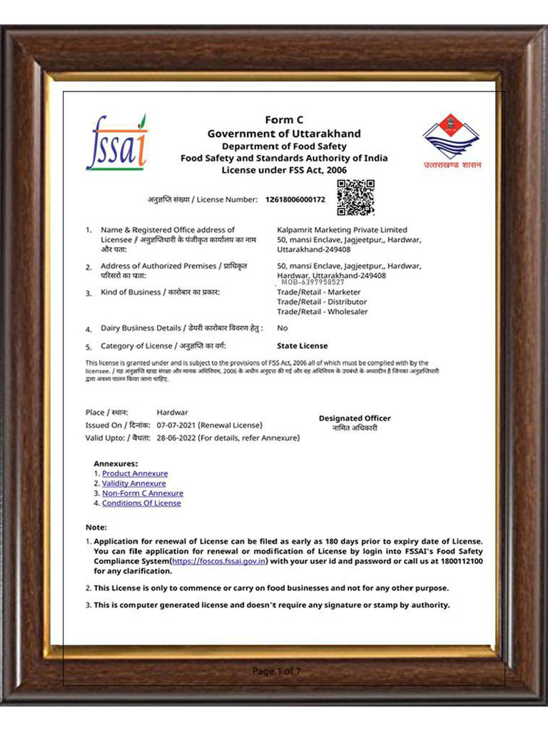 Fssai Certificate | PDF