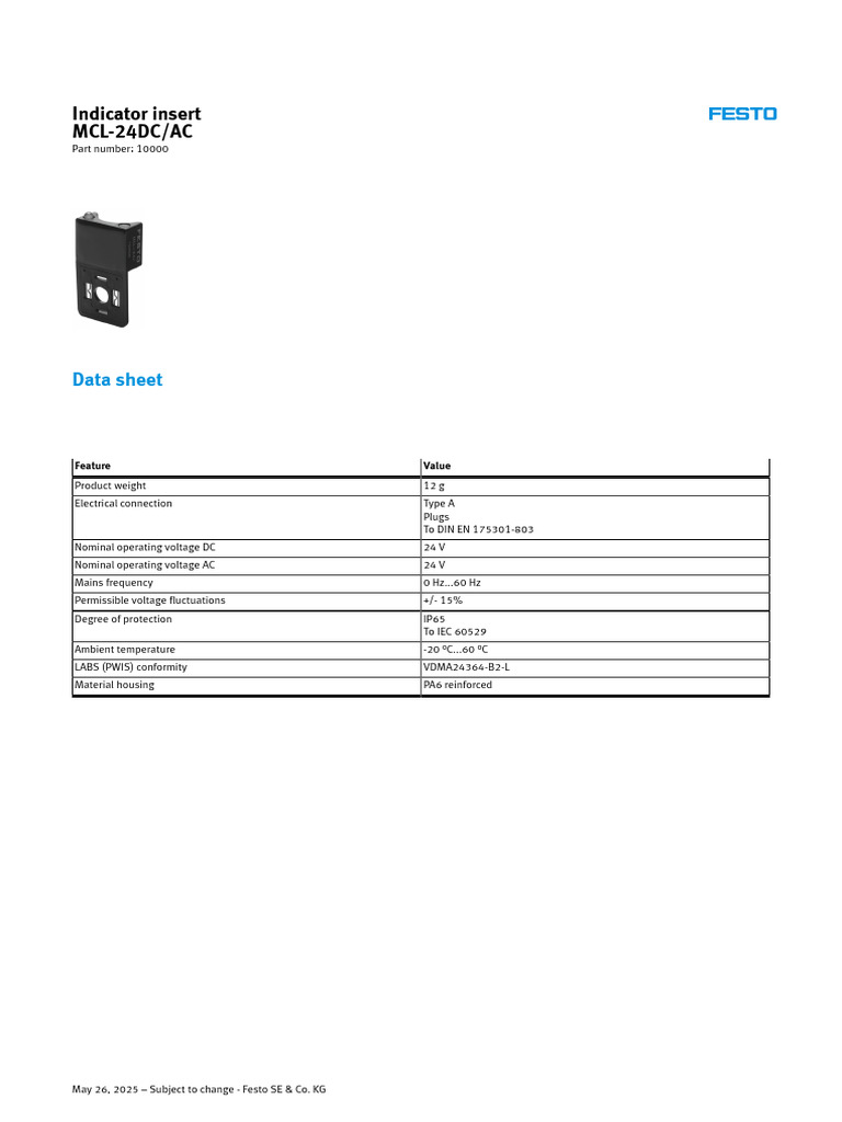 MCL-24DC/AC Indicator Insert Data Sheet | PDF