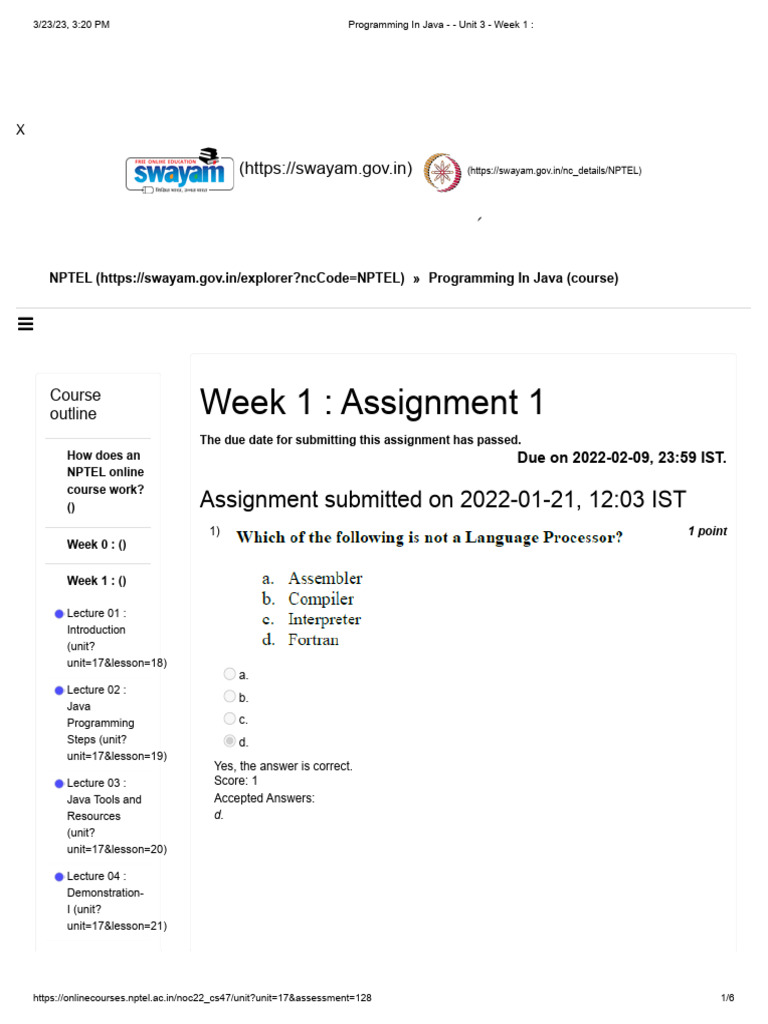 NPTEL Java Jan To April 2022 | PDF
