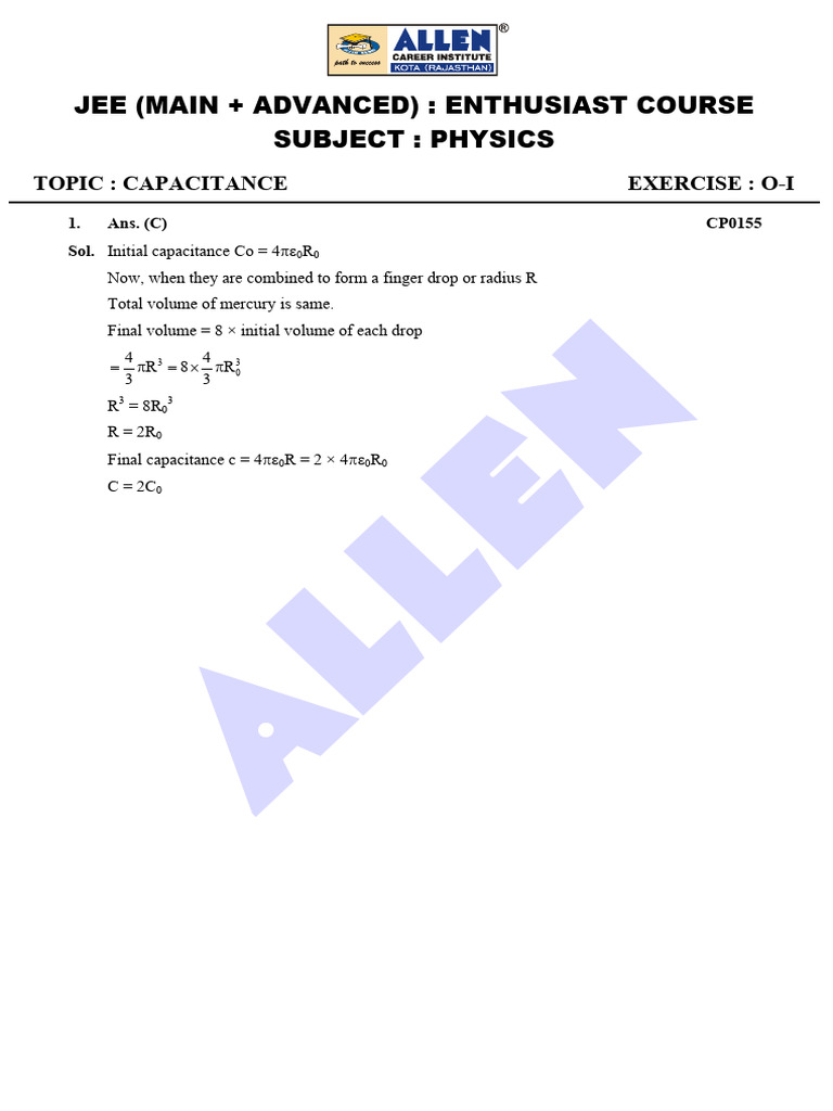 JEE Physics: Capacitor Exercises Guide | PDF | Capacitor | Capacitance