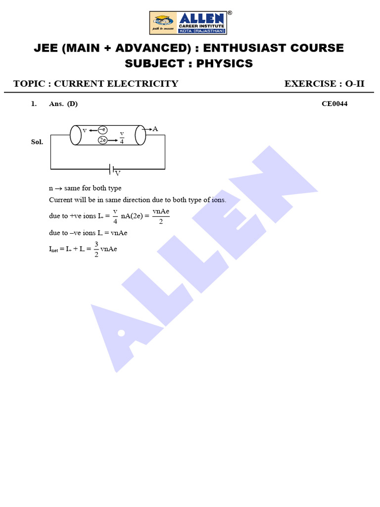 2 O II E PH Current Electricity Solution PDF | PDF | Physical Quantities | Electricity