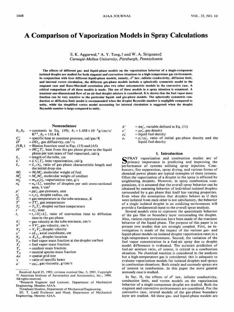 A Comparison of Vaporization Models in Spray Calculations | PDF ...