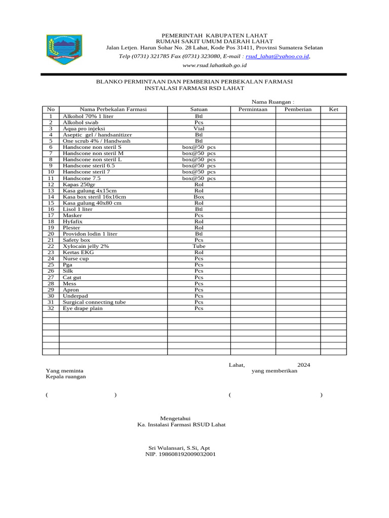 Surat Amprahan Farmasi | PDF
