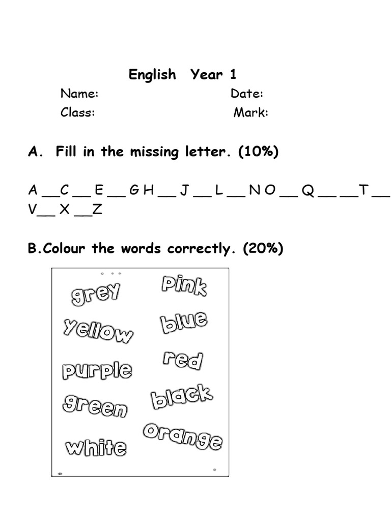 Year 1 English Language Exercises | PDF