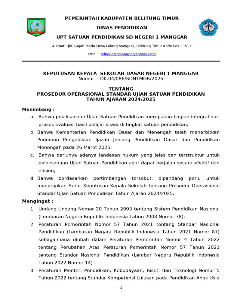 POS USP SDN1MGR - Tahun 2024-2025 | PDF