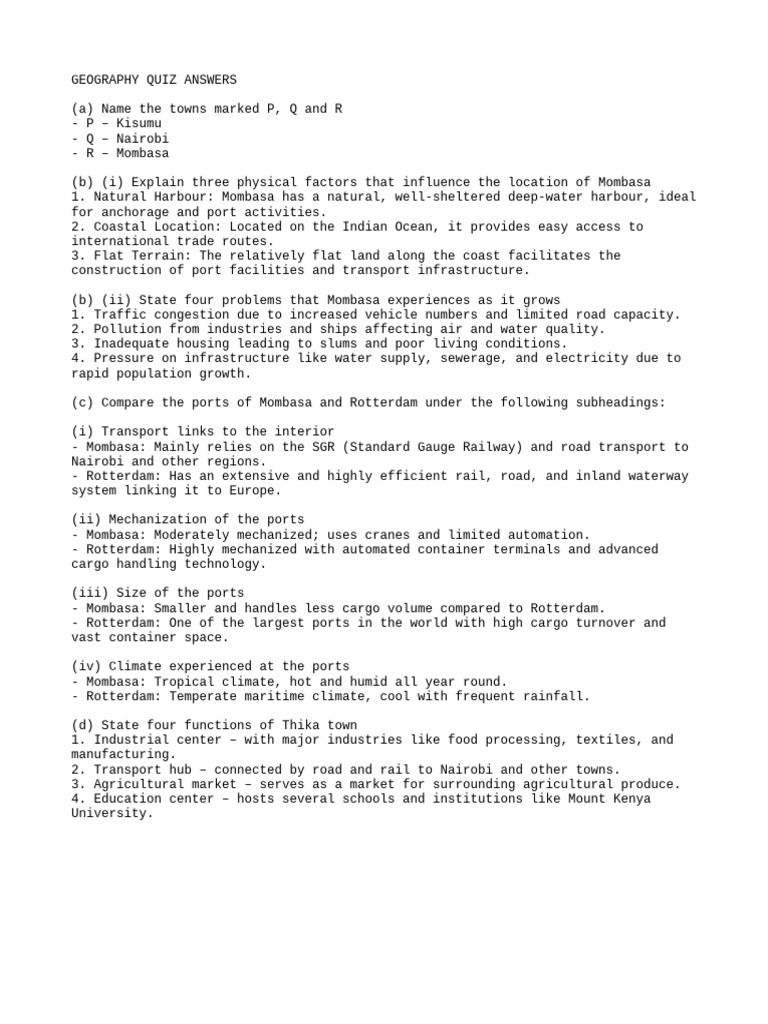 Geography Quiz Answers | PDF