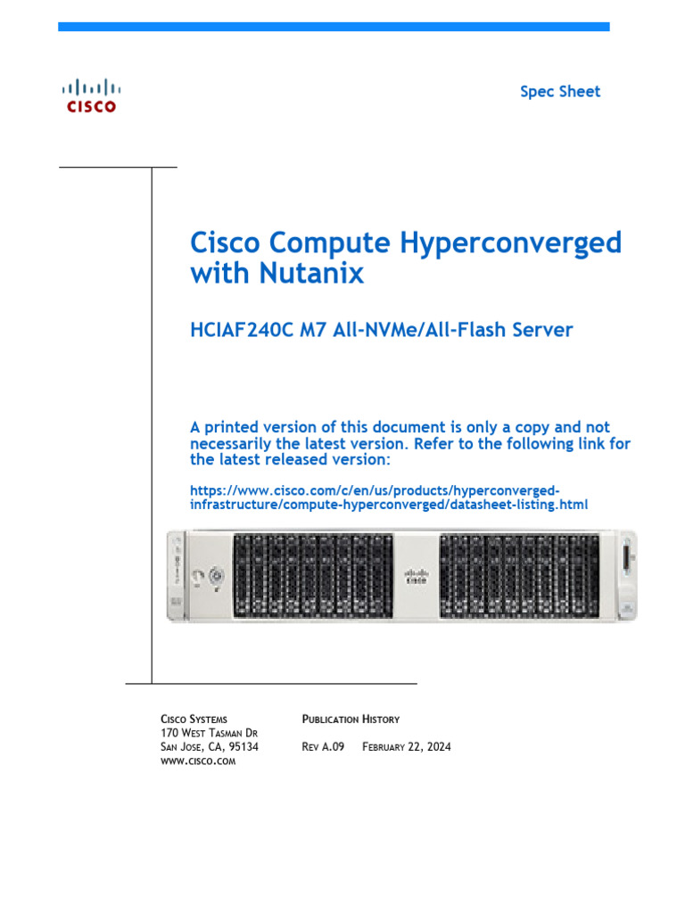 Cisco HCI With Nutanix HCIAF240C M7 Datasheet | PDF | Computer Architecture | Computer Science