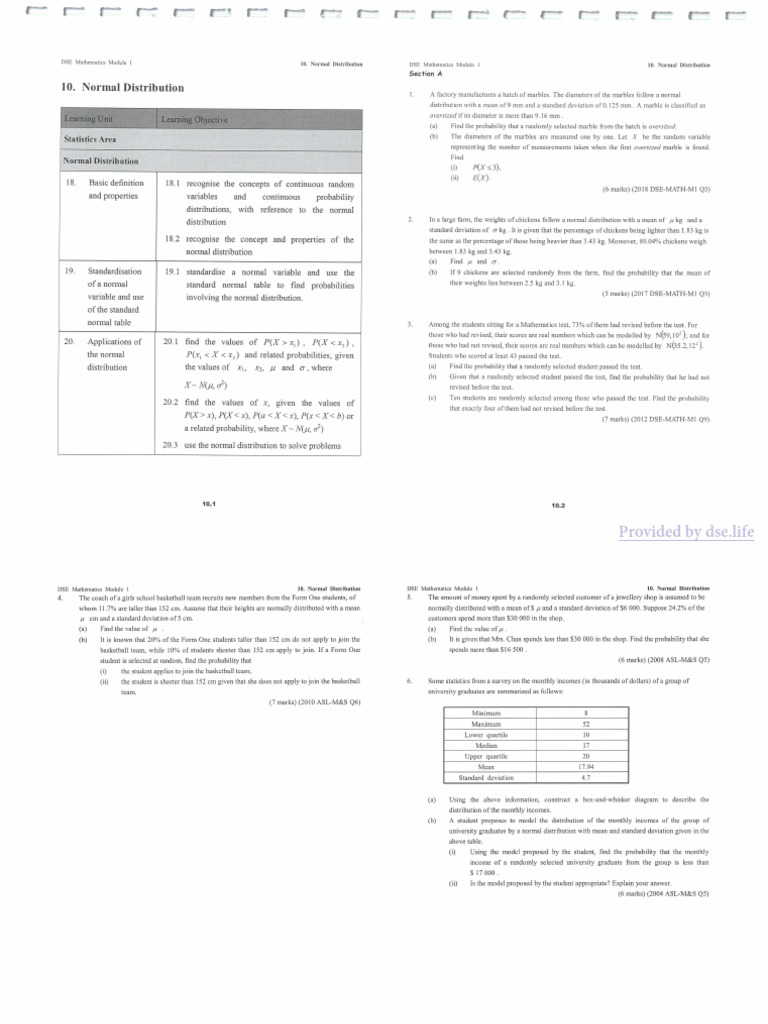 M1 Normal Distribution by Topic | PDF