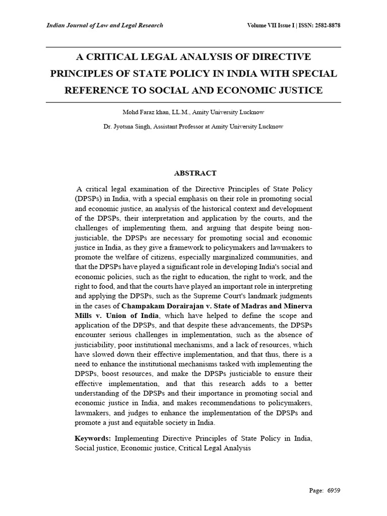Legal Analysis of India's Directive Principles | PDF | Poverty ...