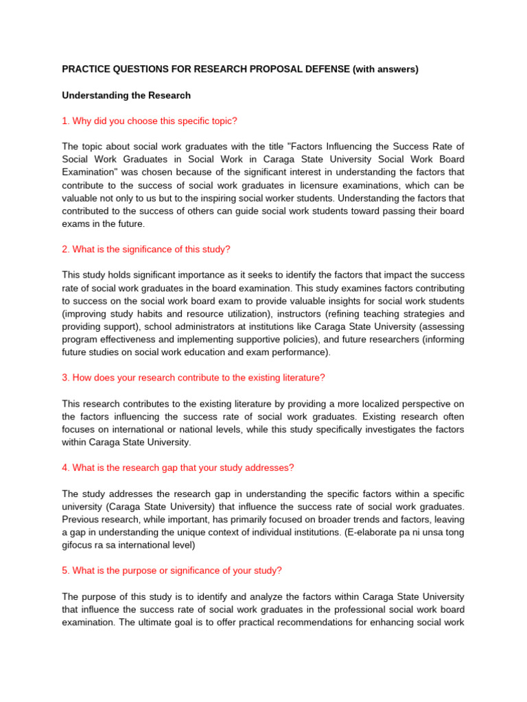 Practice Questions For Research Proposal Defense (With Answers) | PDF ...