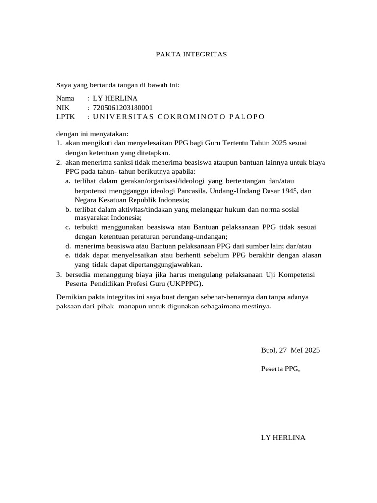Pakta Integritas.. | PDF