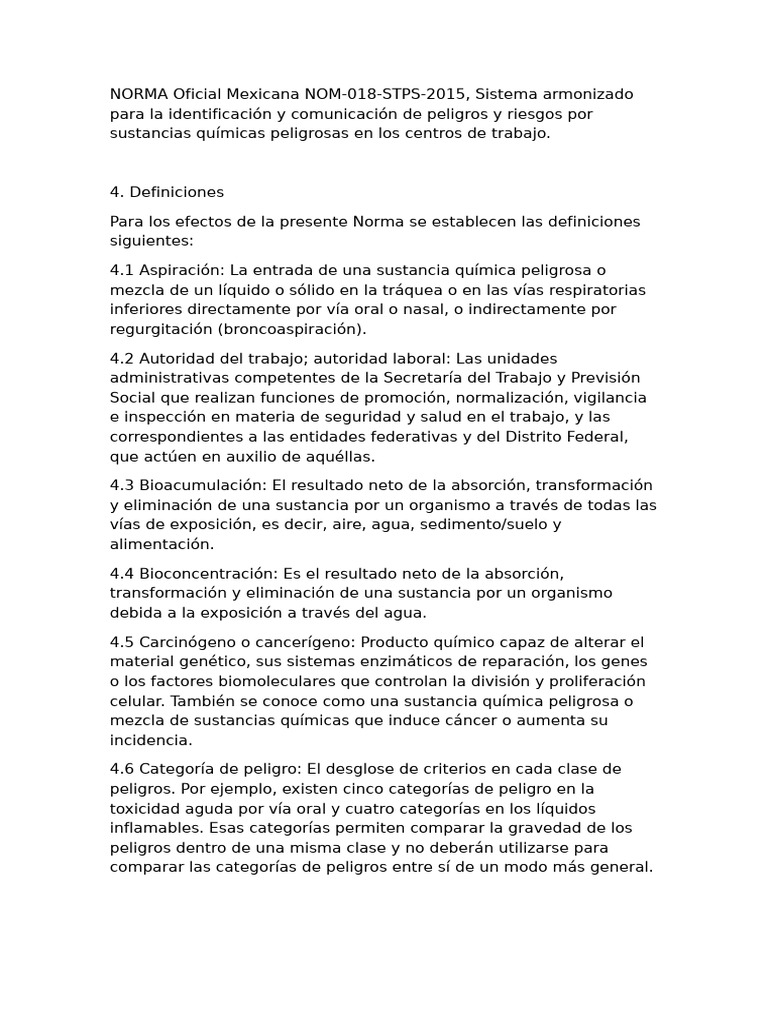 NORMA Oficial Mexicana NOM-018-STPS-2015 | PDF | Sustancias químicas ...