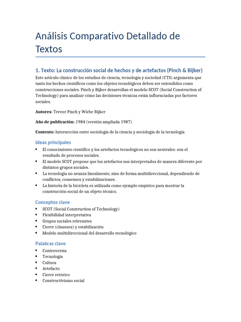 Resumen Comparativo Detallado Pinch Bijker y Sparke | PDF | Diseño ...