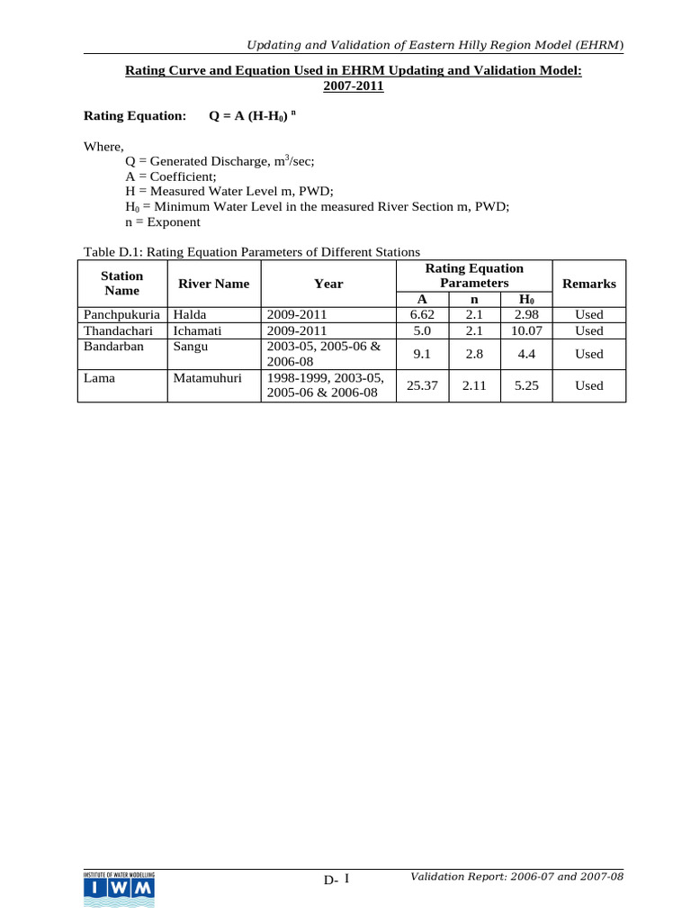Appendix D (Rating Curves) Update | PDF | Equations | Applied Mathematics