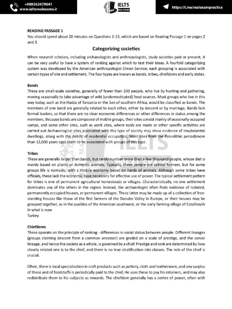 PASSAGE 1 Categorizing Societies | PDF