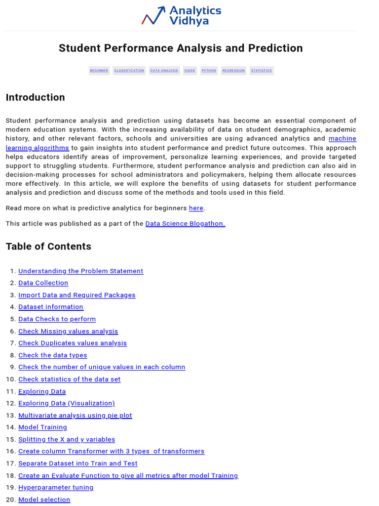 Student Performance Analysis and Prediction | PDF | Mean Squared Error | Errors And Residuals