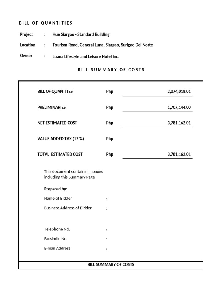 250325-Hue Siargao - StandardBuilding - Blank BOQ - For Sir Jules | PDF ...