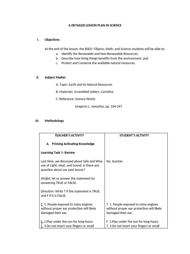 Lesson Plan: Renewable vs Non-Renewable Resources | PDF | Renewable ...