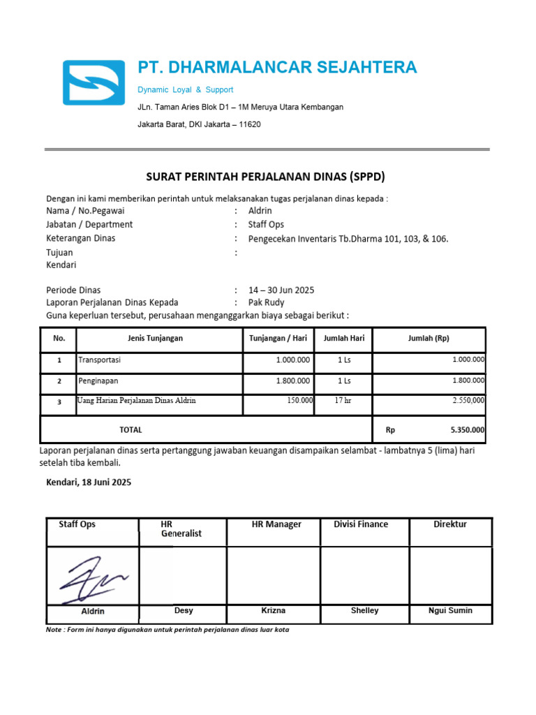 Penambahan SPPD Aldrin | PDF