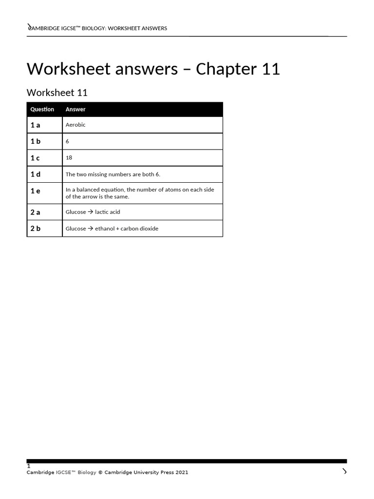 Igcse Biology 4ed TR Ws Answers 11 | PDF