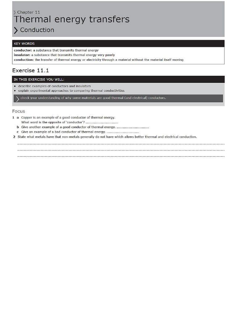Chapter 11 Thermal Energy Transfers | PDF | Electrical Conductor ...
