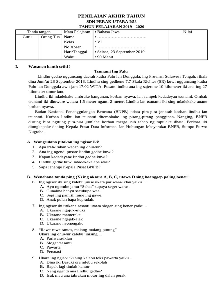 Pts 2019-2020 Bahasa Jawa | PDF