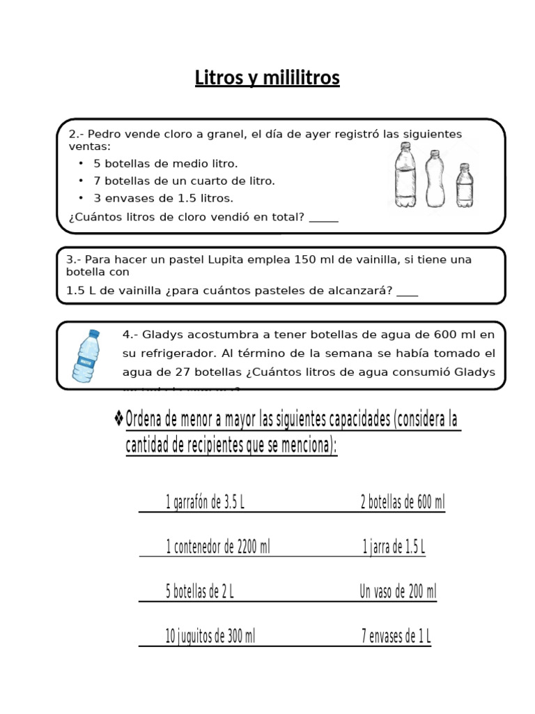 Actividades de litros y mililitros para niños | PDF