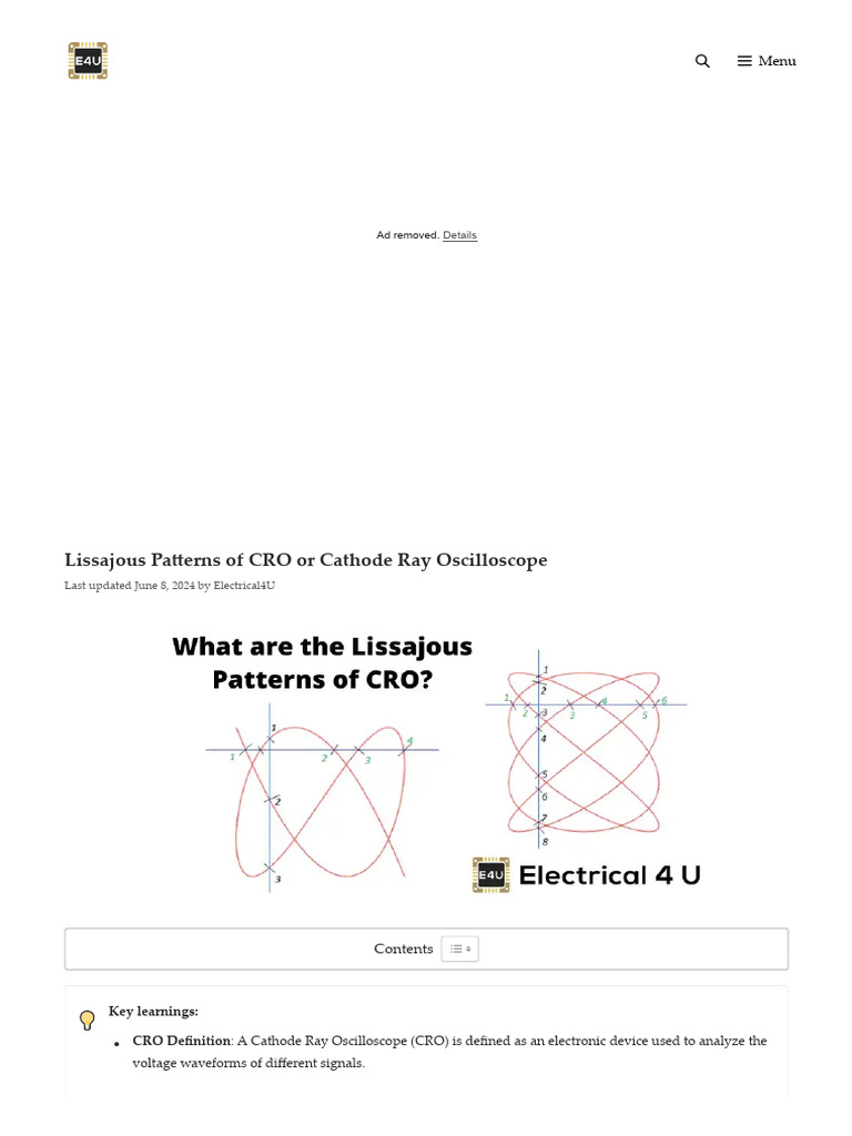 Lissajous Patterns of CRO or Cathode Ray Oscilloscope - Electrical4U ...
