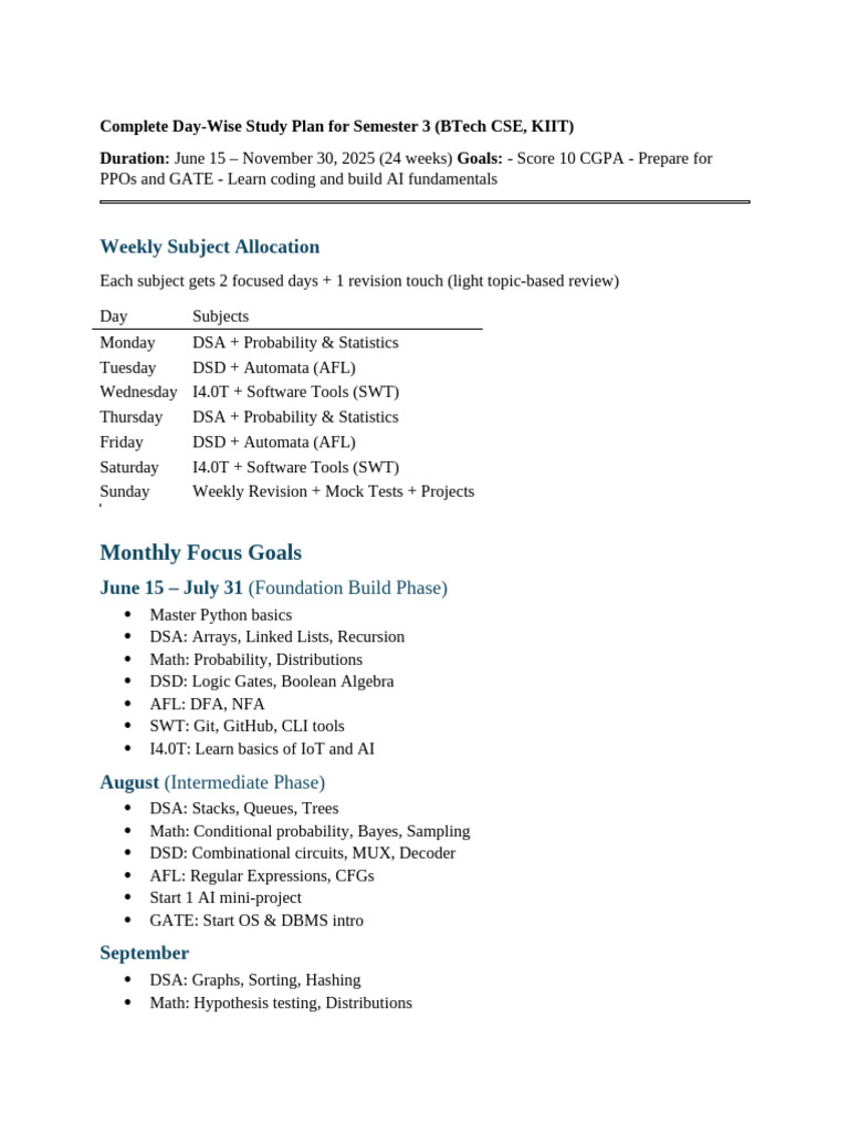 Semester3 Study Plan | PDF