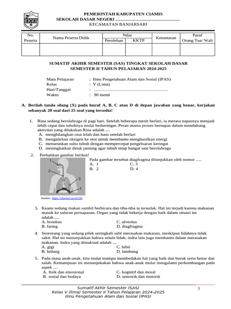 Soal Sas SMT 2 Ipas Kls 5 2025 | PDF