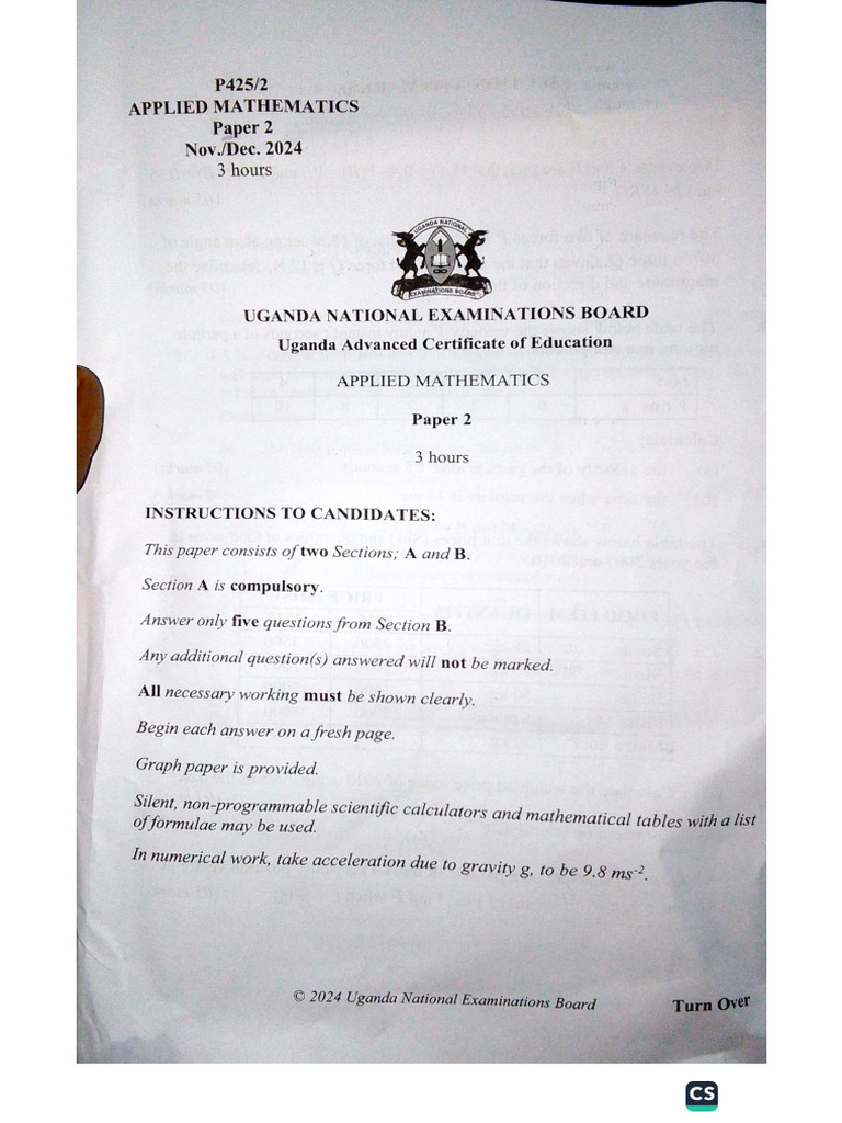 UACE Applied Math 2024 | PDF