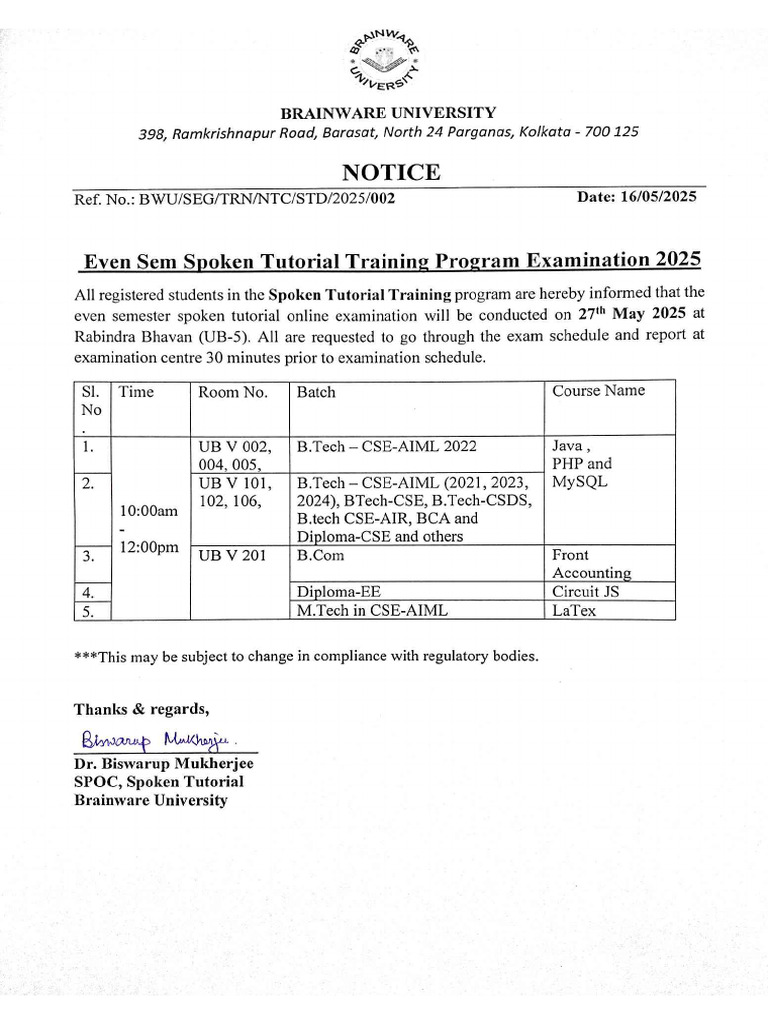 Spoken Tutorial Exam Notice Even 2025 | PDF